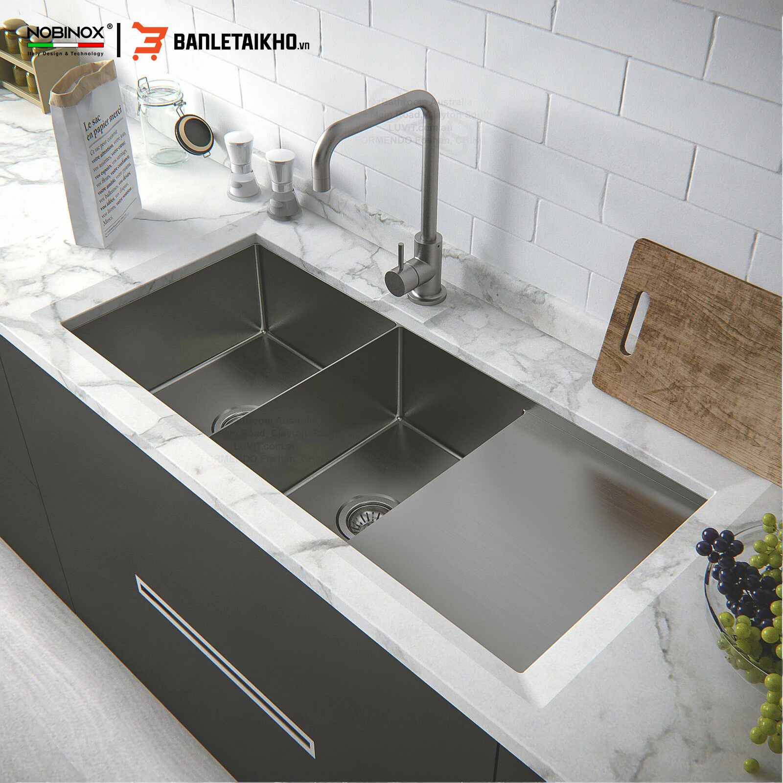 Chậu Rửa Bát 2 Hố NOBINOX LIKEN NL748 – Bồn Rửa Bát Inox Cao Cấp